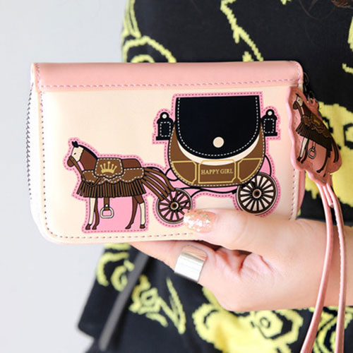 Fashion Contrast Color Little Carriage Pattern Zipper Wallet ...
