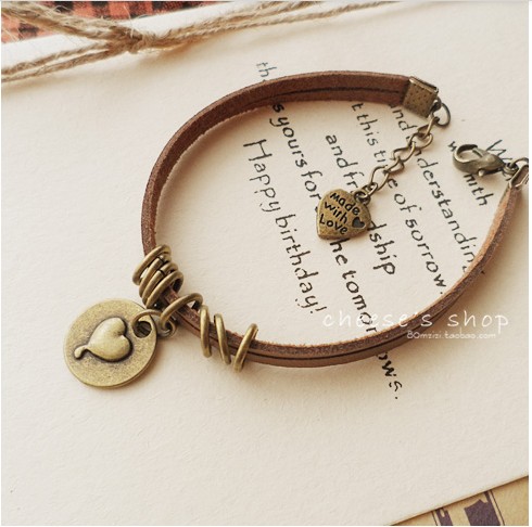 Retro Leather Handmade Having Two Layers Heart Bracelet on Luulla