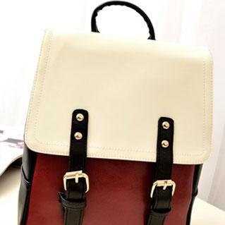 Vintage British Style Contrast Color Strip Buckle Backpack [ghyxh320602 ...