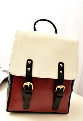 Vintage British Style Contrast Color Strip Buckle Backpack [ghyxh320602 ...