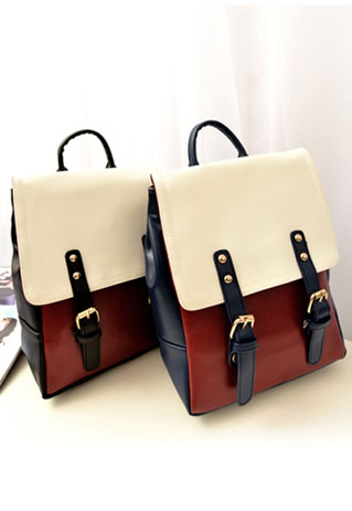 Vintage British Style Contrast Color Strip Buckle Backpack [ghyxh320602 ...