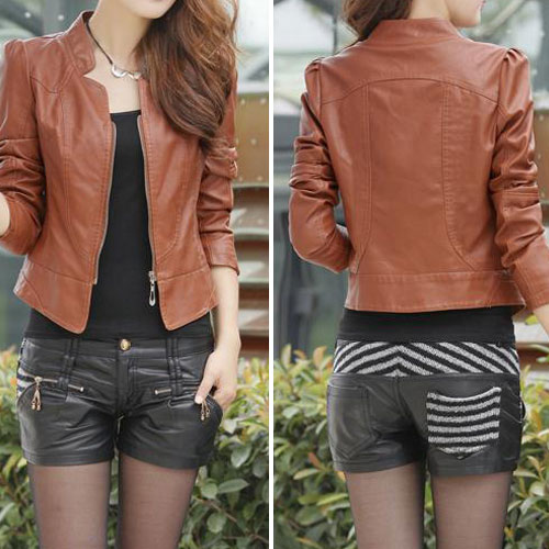 Fashion Slim Short Zipper Leather Motorcycle Jacket Coat [ghyxh36364 ...